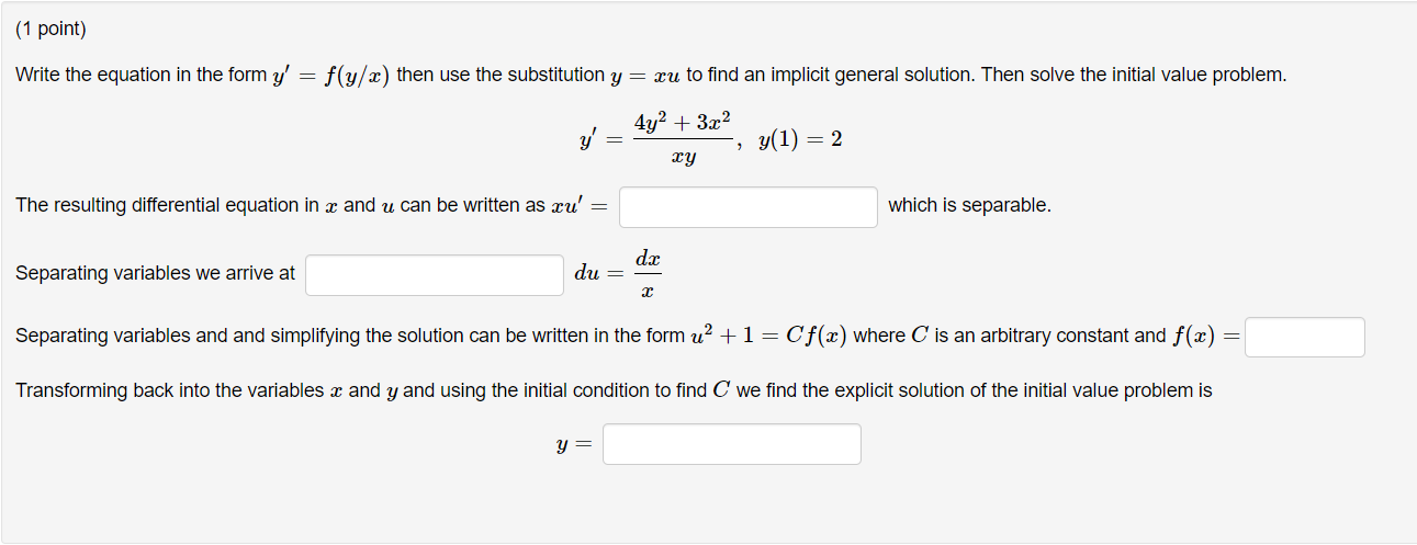 Solved 1 point) Write the equation in the form | Chegg.com