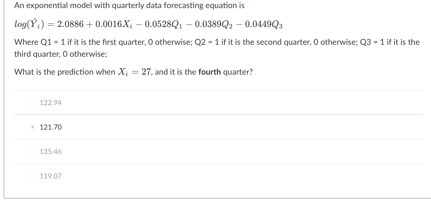 Solved An exponential model with quarterly data forecasting | Chegg.com