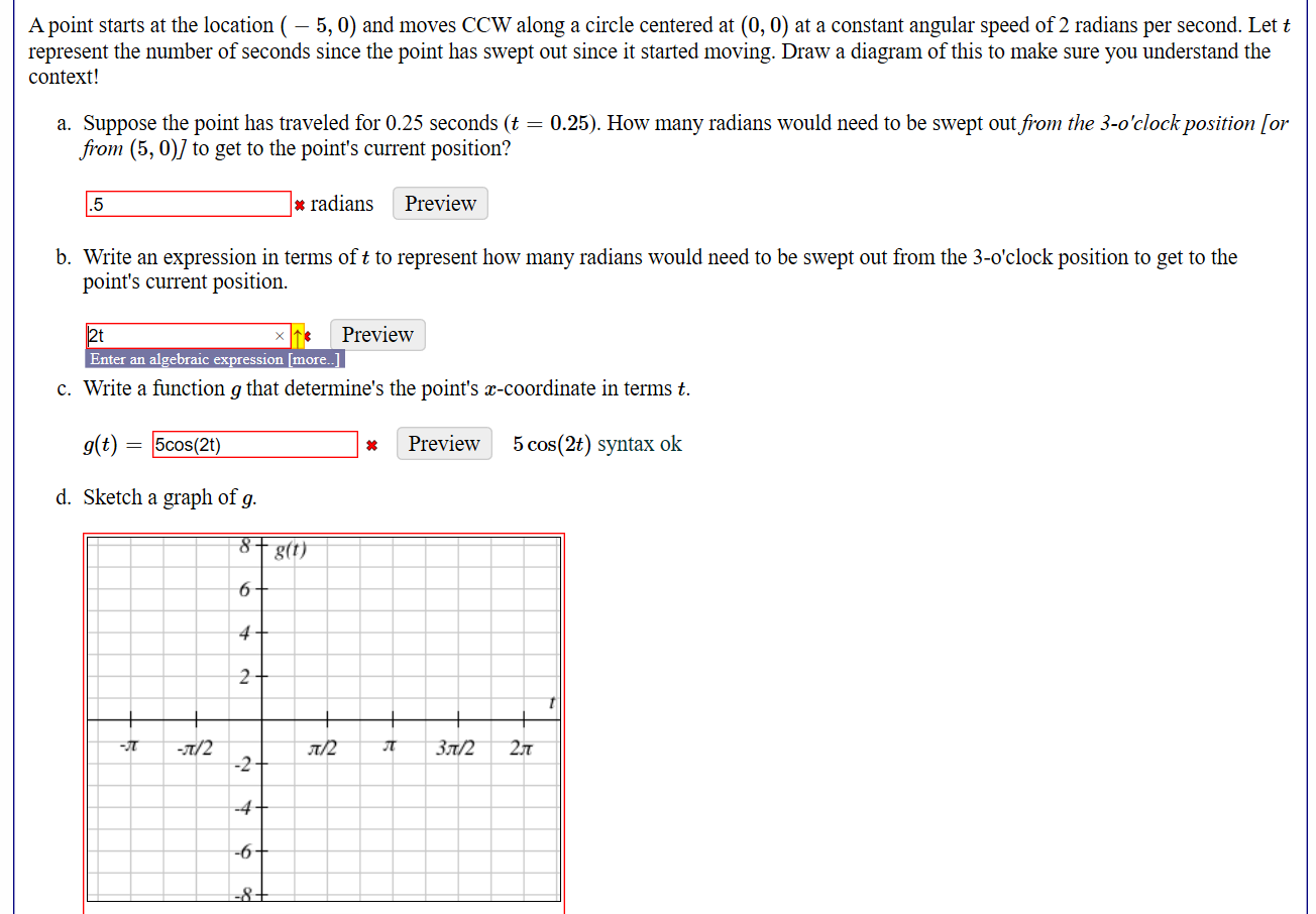 Solved A point starts at the location ( – 5,0) and moves CCW | Chegg.com
