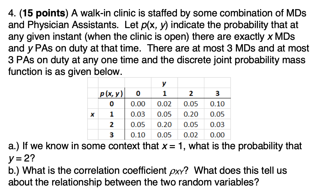 Solved 4. (15 points) A walk-in clinic is staffed by some | Chegg.com Solved 4. (15 points) A walk-in clinic is staffed by some | Chegg.com
