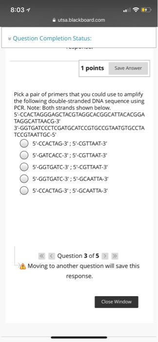 Solved 8:03 을 utsa.blackboard.com Question Completion | Chegg.com
