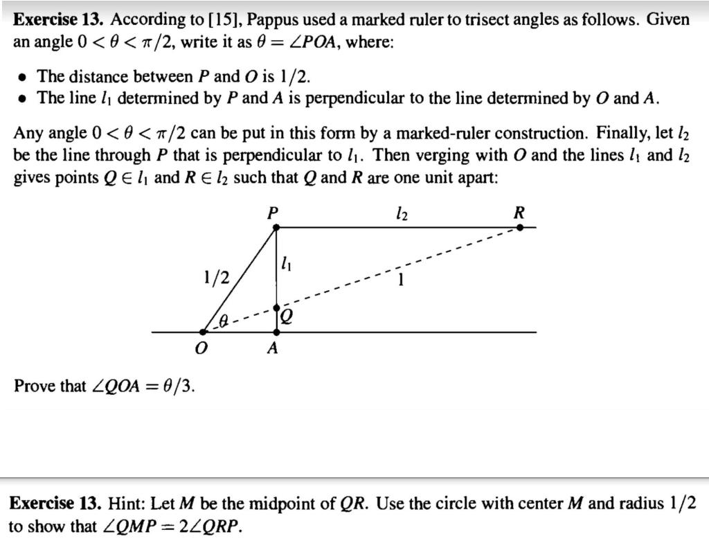 Solved Exercise 13. According to [15], Pappus used a marked | Chegg.com