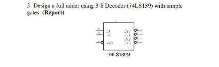 Solved 3- Design a full adder using 3-8 Decoder (74LS139) | Chegg.com