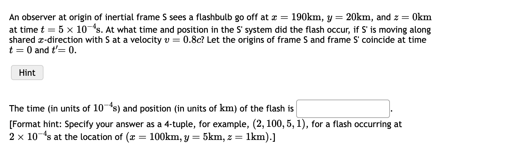 Solved An observer at origin of inertial frame S sees a | Chegg.com