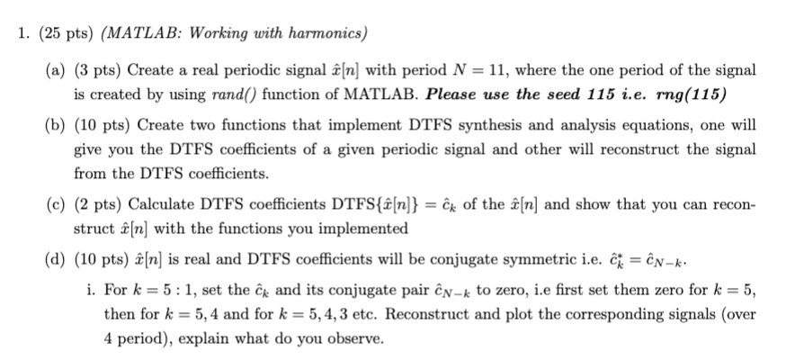 (25 pts) (MATLAB: Working with harmonics)(a) (3 pts) | Chegg.com