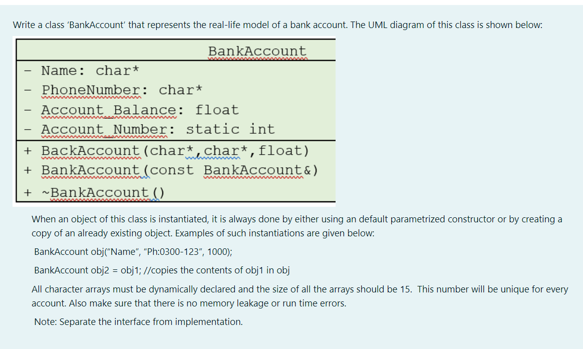 Solved Write a class 'BankAccount' that represents the | Chegg.com