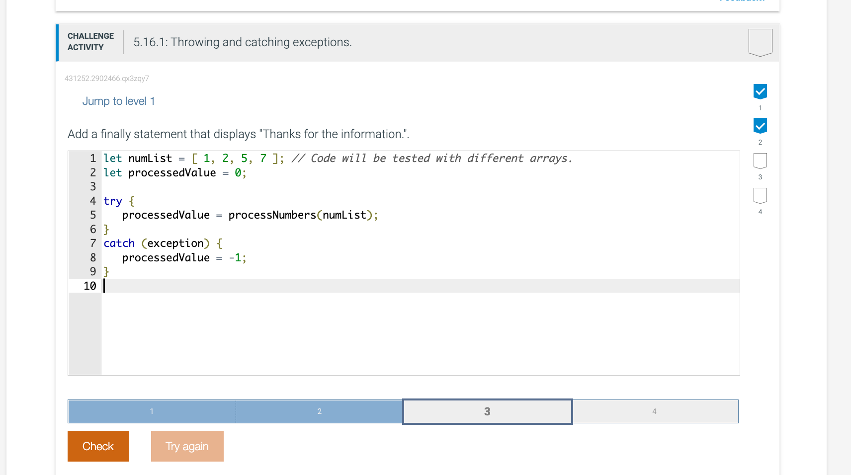 Solved \begin{tabular}{l|l} CHALLENGE & 5.16.1: Throwing and | Chegg.com