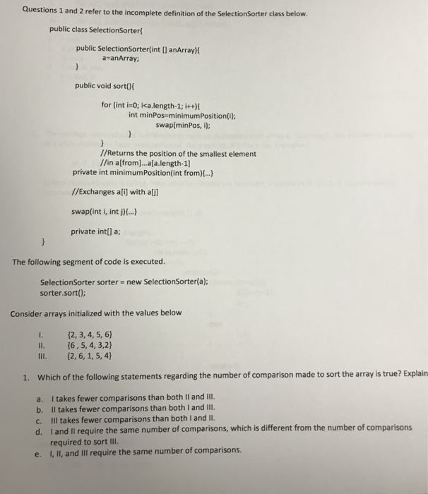 Questions 1 and 2 refer to the incomplete definition | Chegg.com
