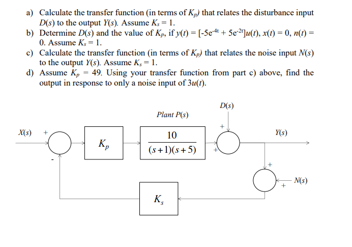 Solved aKp D(s) to ﻿the output Y(s). ﻿Assume Ks=1.bD(s) ﻿and | Chegg.com