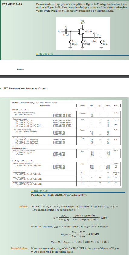 EXAMPLE 9-10 Determine the voltage gain of the | Chegg.com