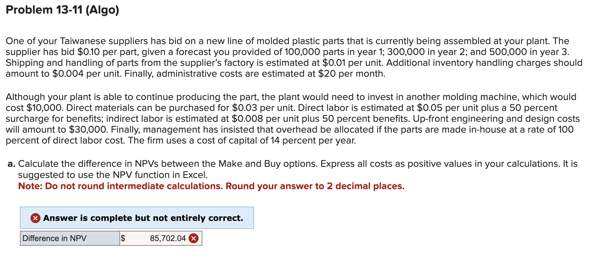Solved Problem 13-11 (Algo)One of your Taiwanese suppliers | Chegg.com