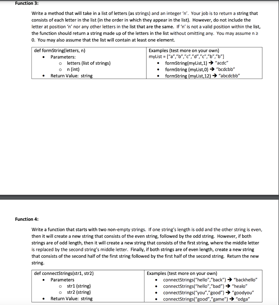 Solved Function 3: Write a method that will take in a list | Chegg.com