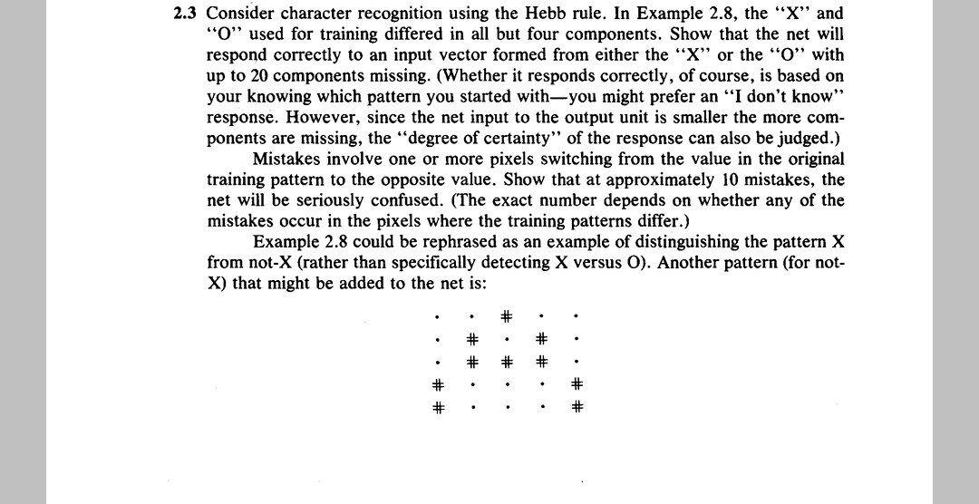 2.3 Consider character recognition using the Hebb | Chegg.com