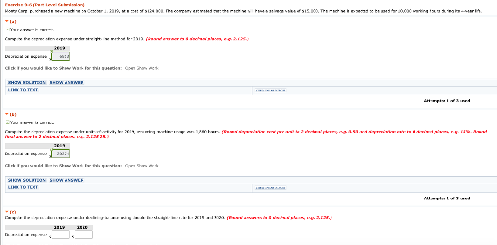 Solved Exercise 9-6 (Part Level Submission) Monty Corp, | Chegg.com