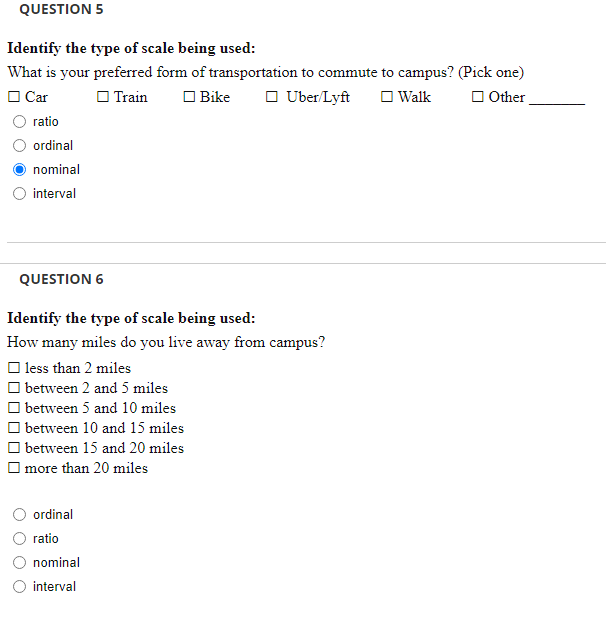 Solved QUESTION 5 Identify the type of scale being used: | Chegg.com