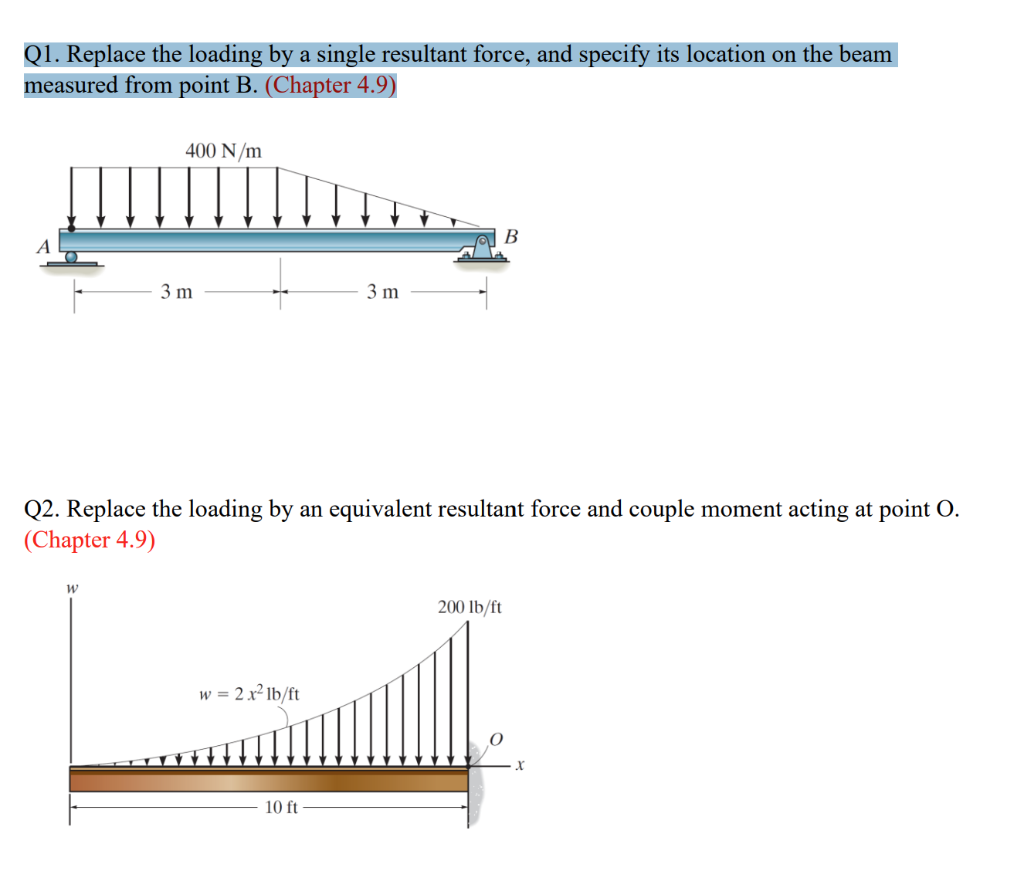 Solved Q1 Replace The Loading By A Single Resultant Force 