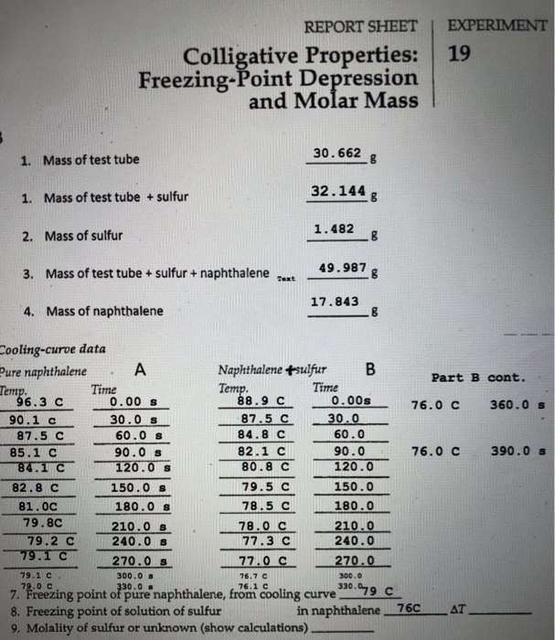 Solved Freezing point depression and molar mass of sulfur, | Chegg.com