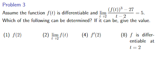 Solved Problem 3 Assume the function f(t) is differentiable | Chegg.com
