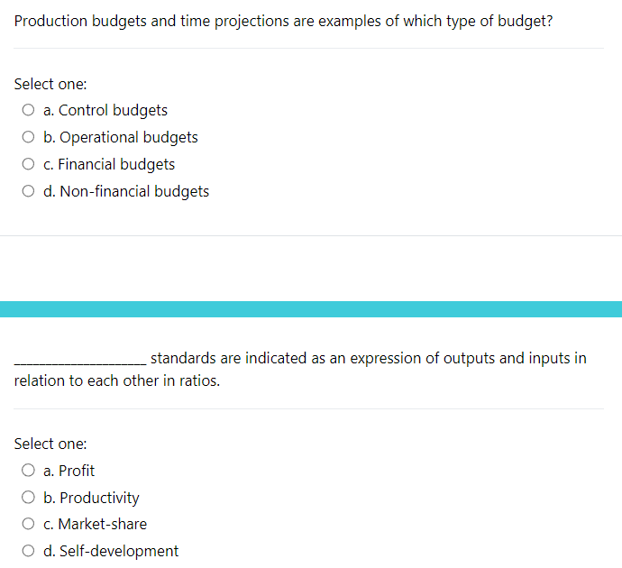Solved Production budgets and time projections are examples | Chegg.com