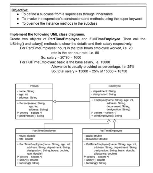 Solved Objective To Define A Subclass From A Superclass