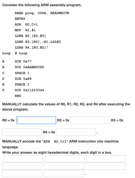 Solved Consider the following ARM assembly program. AREA | Chegg.com