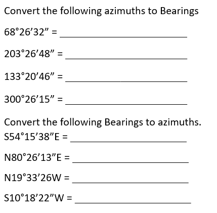 Solved Convert the following azimuths to Bearings | Chegg.com