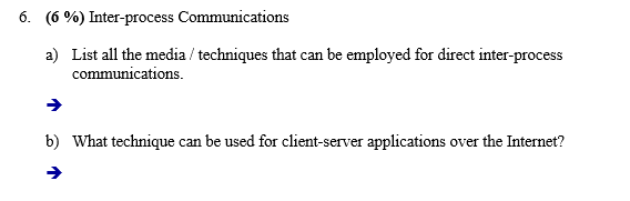 Solved 6. (6 %) Inter-process Communications a) List all the | Chegg.com