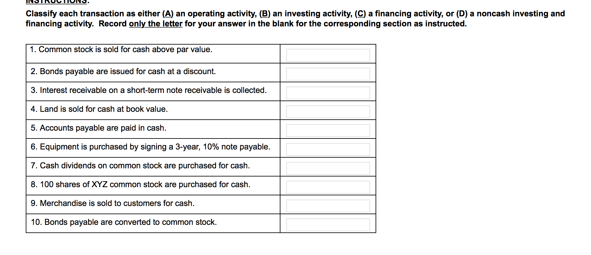 Solved HVS Classify each transaction as either (A) an | Chegg.com