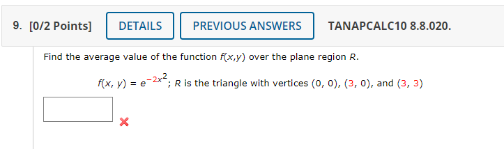 Solved Find the average value of the function f(x,y) over | Chegg.com