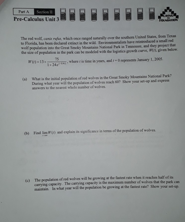 Solved Part A Section II Pre-Calculus Unit 3 LAYING | Chegg.com