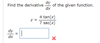 Solved Find the derivative dydx ﻿of the given | Chegg.com
