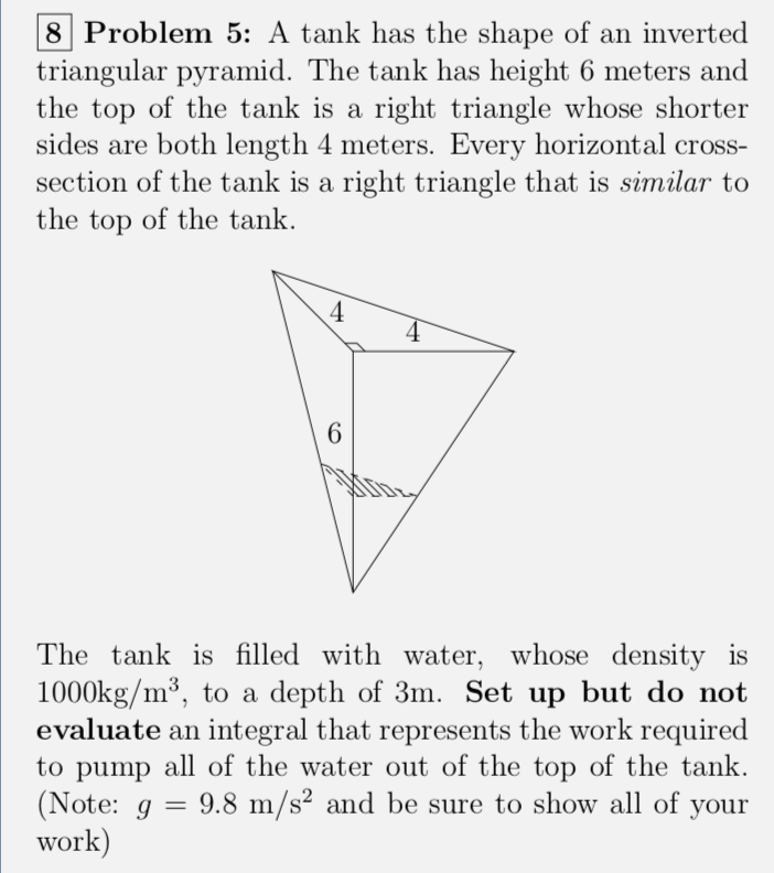 Solved 8 Problem 5: A tank has the shape of an inverted | Chegg.com