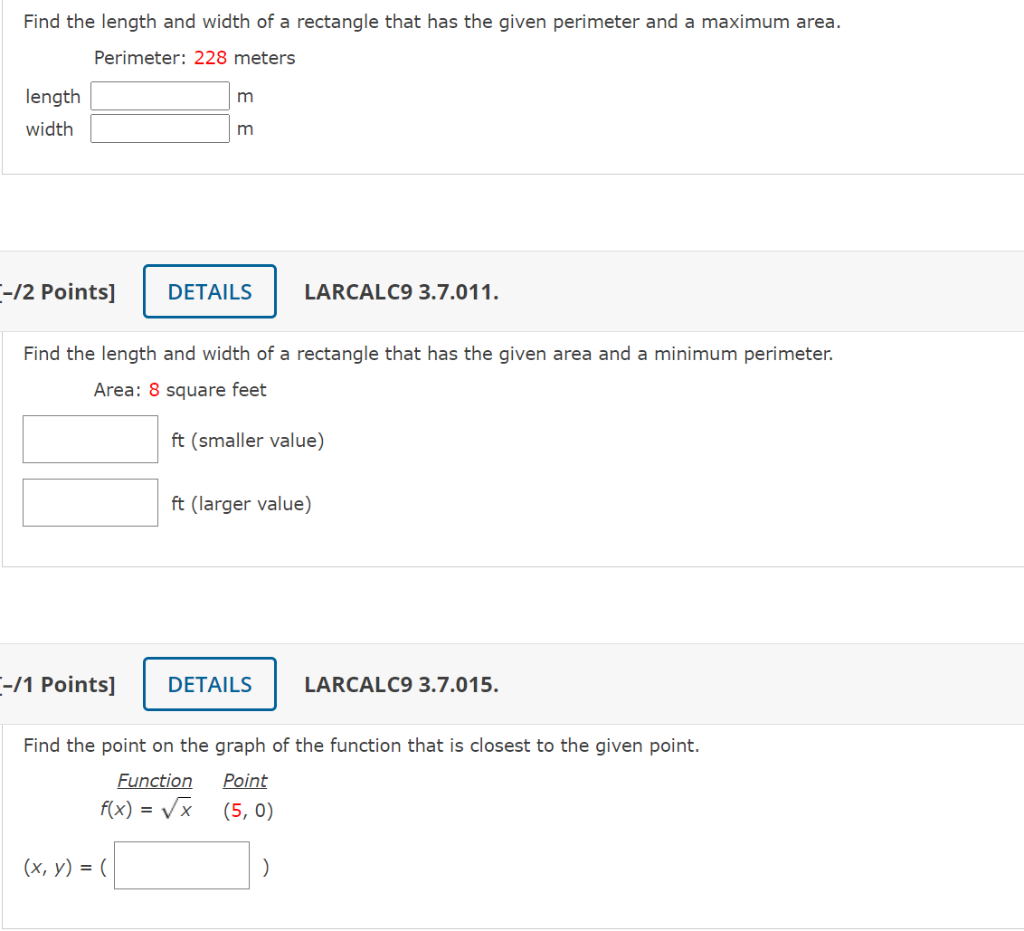Solved Find the length and width of a rectangle that has the | Chegg.com