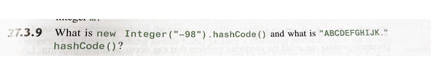 Solved 27.3.9 What is new Integer ("-98").hashCode () and | Chegg.com