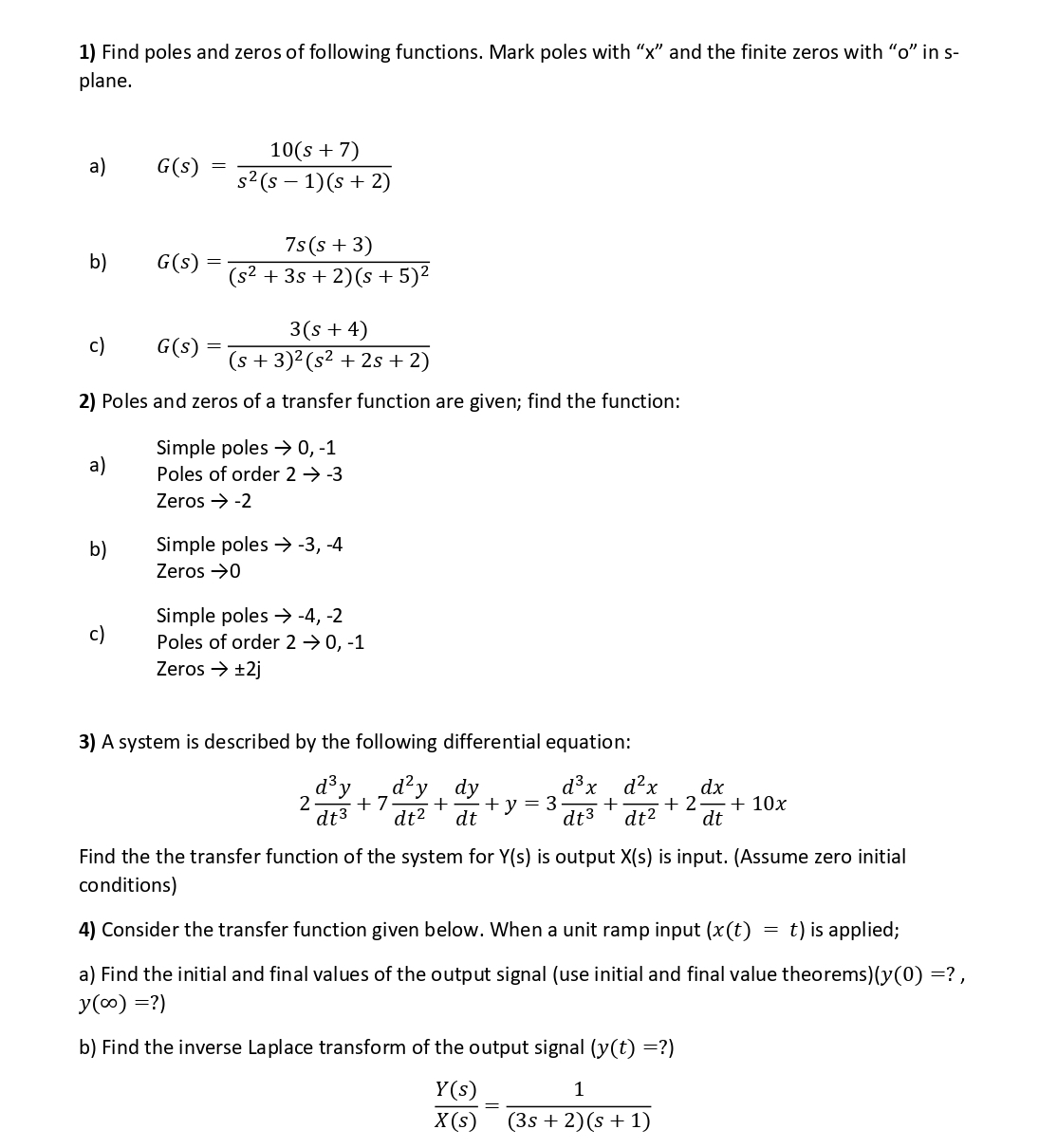 Solved 1) Find poles and zeros of following functions. Mark | Chegg.com