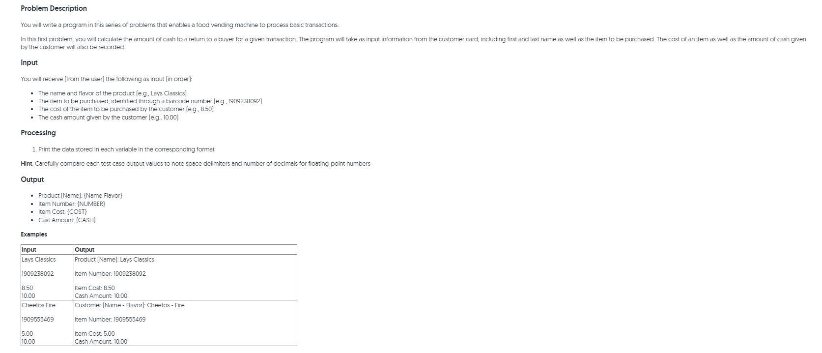 Solved Problem Description You will write a program in this | Chegg.com