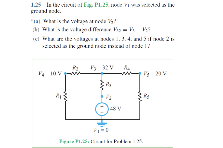 Solved 1.25 In the circuit of Fig. P1.25, node V1 was | Chegg.com
