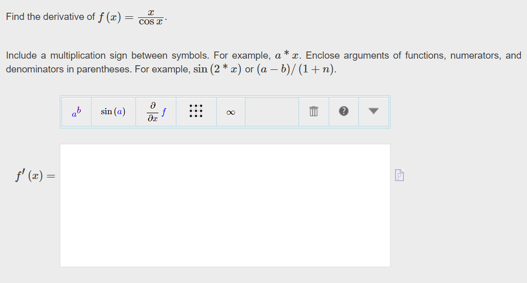 Solved 7.7) ﻿Find the derivative of f(x)=xcosx.Include a | Chegg.com