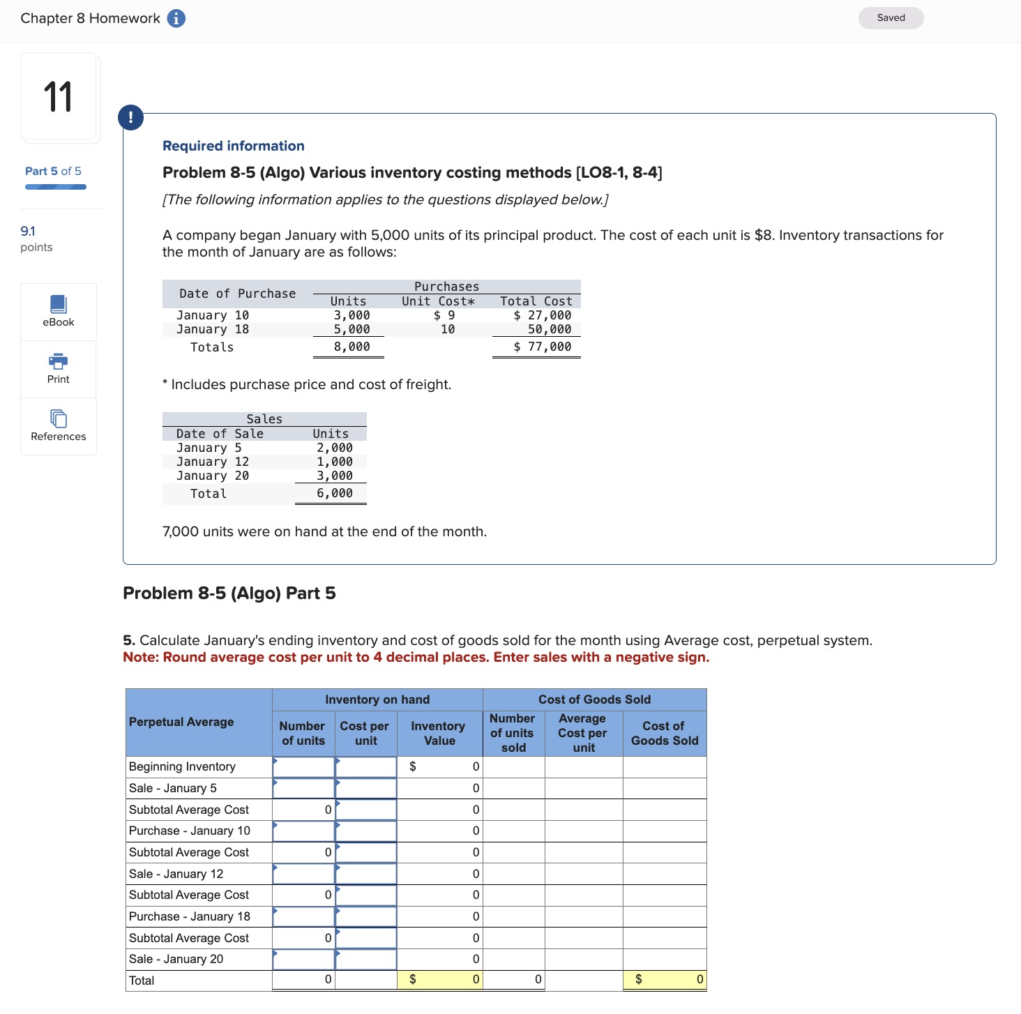Solved Problem 8-5 (Algo) Various inventory costing methods | Chegg.com