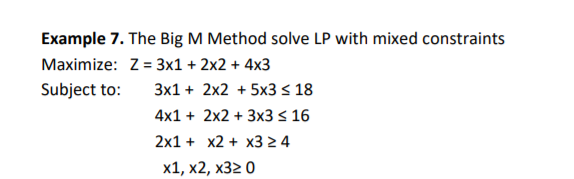 Solved Example 7. The Big M Method solve LP with mixed | Chegg.com