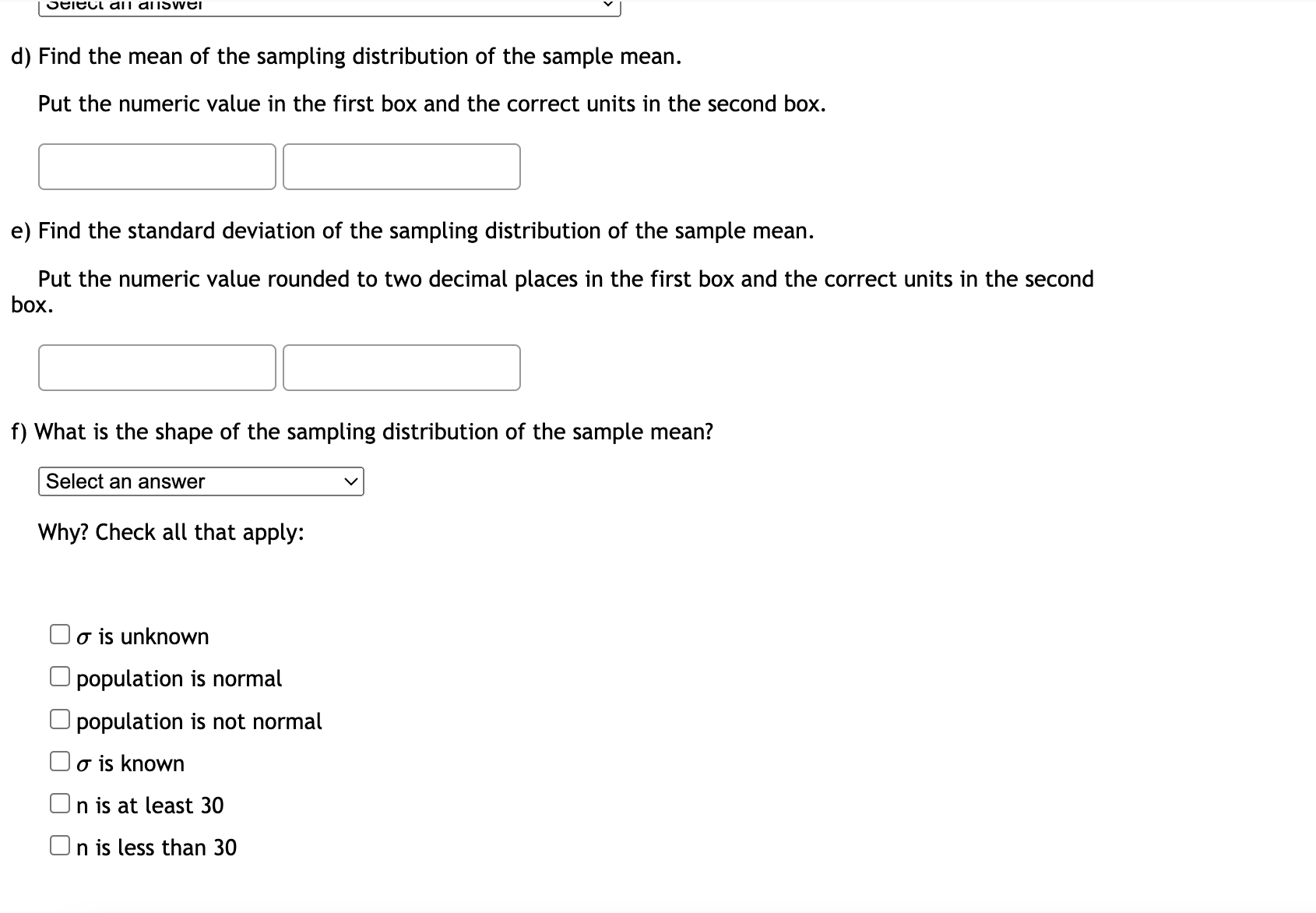 Solved d) Find the mean of the sampling distribution of the | Chegg.com