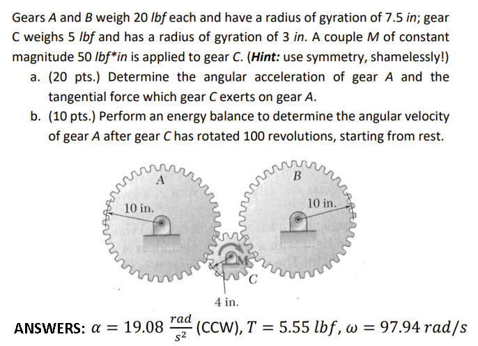 Solved Gears A and B weigh 20 lbf each and have a radius of | Chegg.com