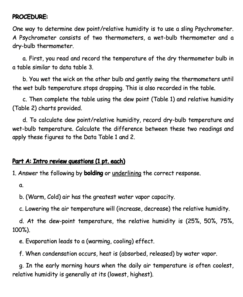 Solved Measuring Dewpoint Temperature - Lab Name: | Chegg.com