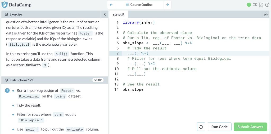 Solved DataCamp = Course Outline on @ Exercise script.R 1 | Chegg.com