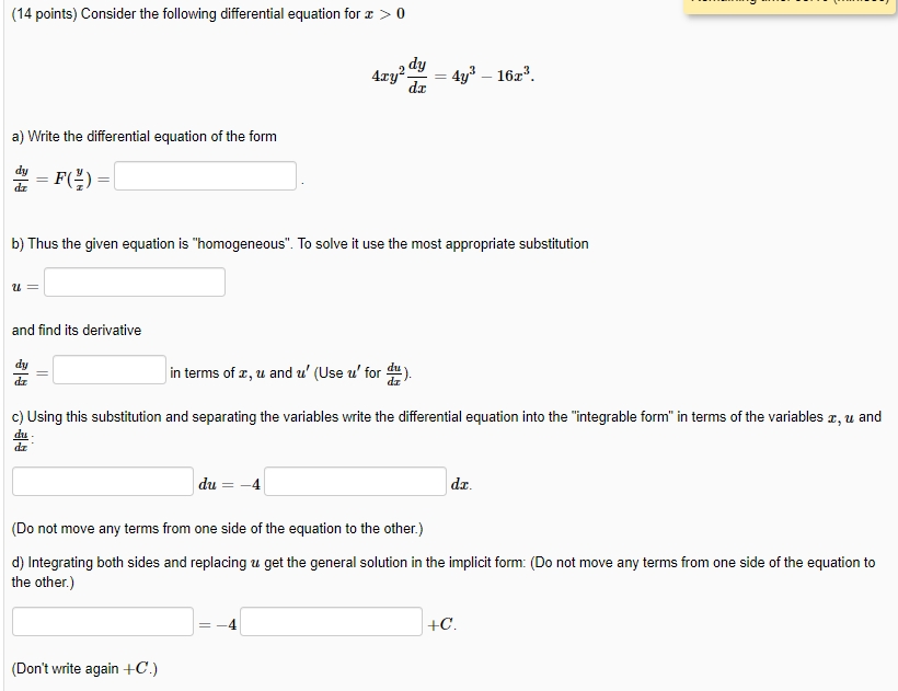Solved (14 points) Consider the following differential | Chegg.com