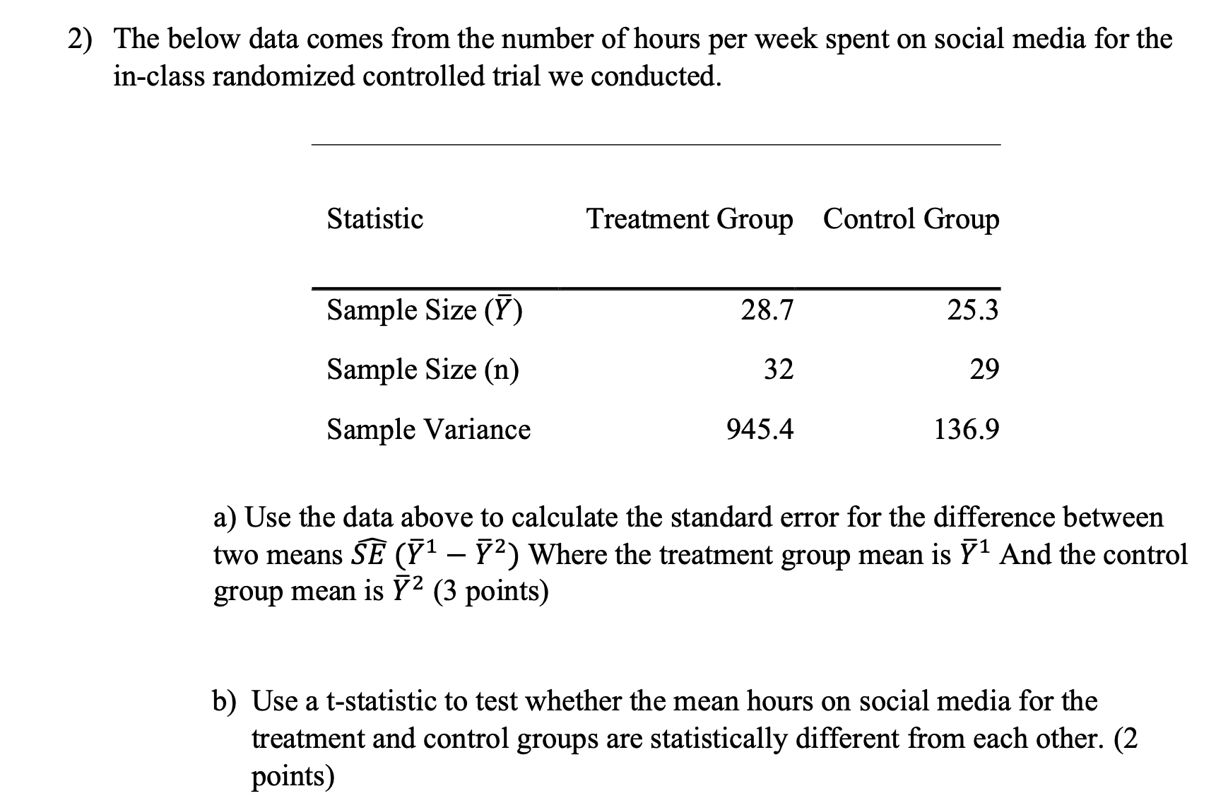 Solved 2) The below data comes from the number of hours per | Chegg.com