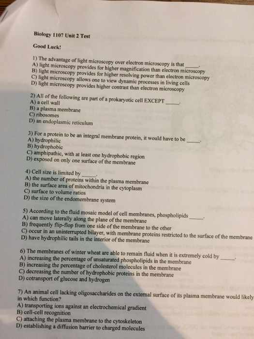 Solved Biology 1107 Unit 2 Test Good Luck! The advantage of | Chegg.com