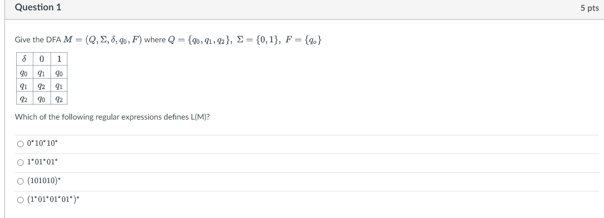 Solved Give the DFA \\( M=\\left(Q, \\Sigma, \\delta, q_{0}, | Chegg.com