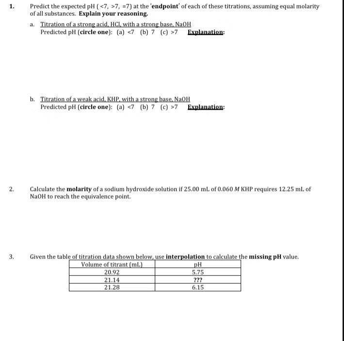 Solved 1 Predict The Expected Ph 7 7 At The 