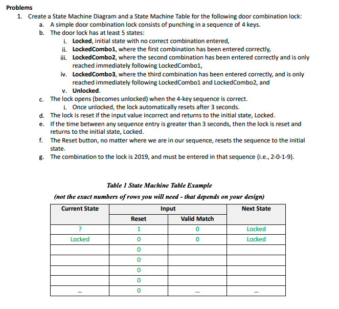 Problems 1. Create a State Machine Diagram and a | Chegg.com